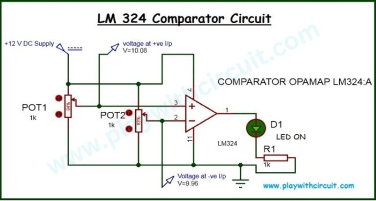 LM324 Comparator IC Pin Configuration, Working and Applications